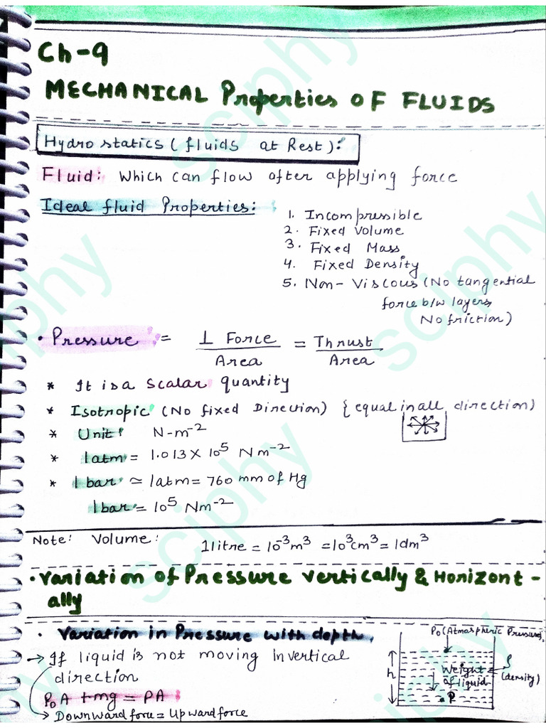 Mechanical Properties of Fluids Ch-8 Notes | PDF