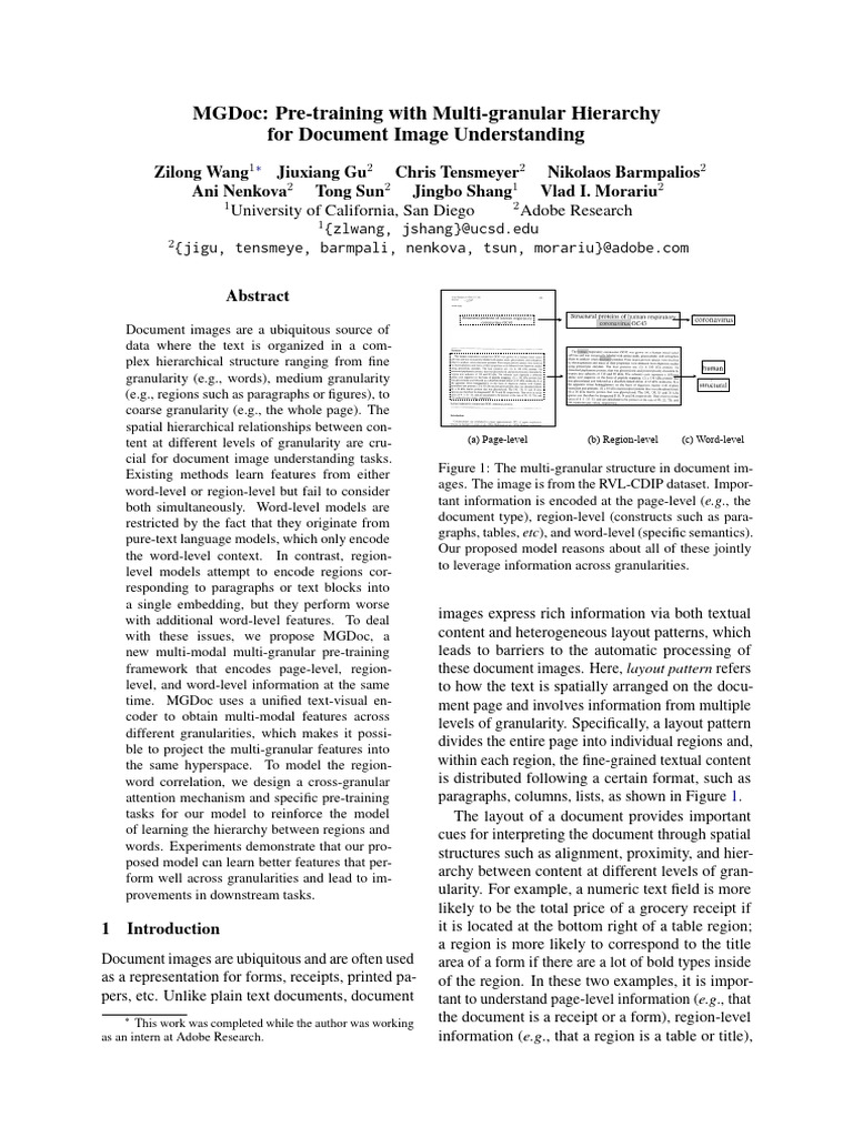 Mgdoc: Pre-Training With Multi-Granular Hierarchy For Document Image Understanding | PDF ...