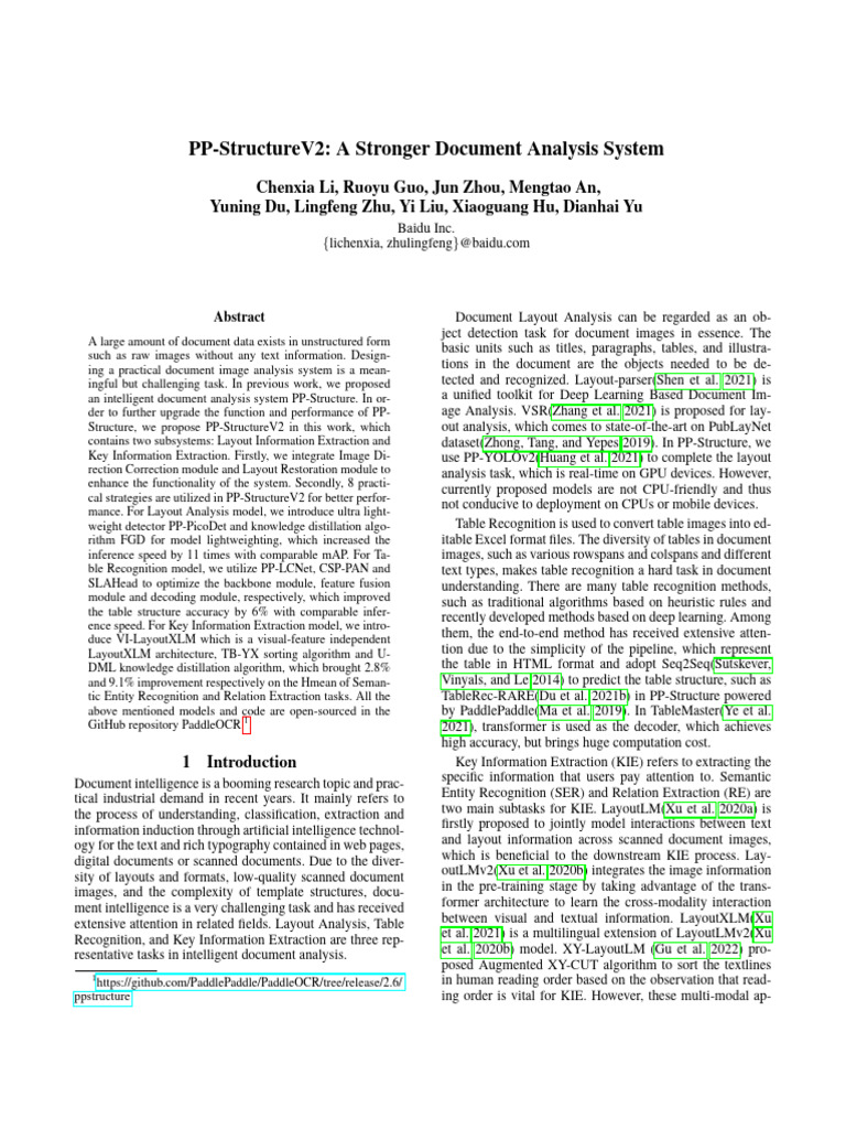 Pp-Structurev2: A Stronger Document Analysis System | PDF | Optical Character Recognition ...