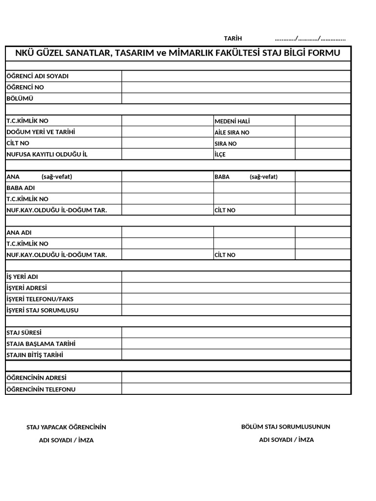 Staj Bilgi Formu | PDF