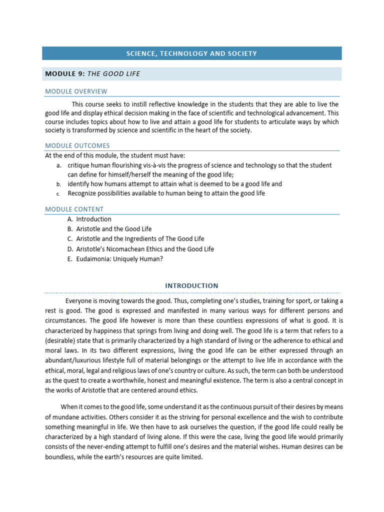 The Good Life: Science and Society | PDF | Happiness | Aristotle