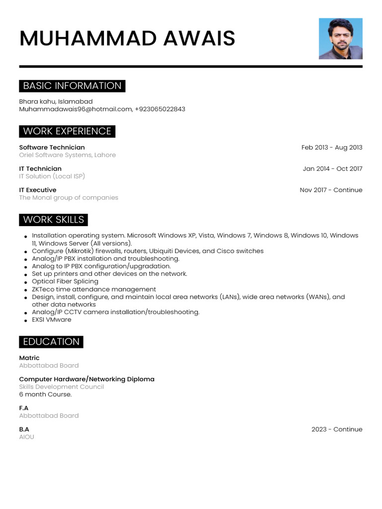 M Awais Resume | PDF | Technology & Engineering