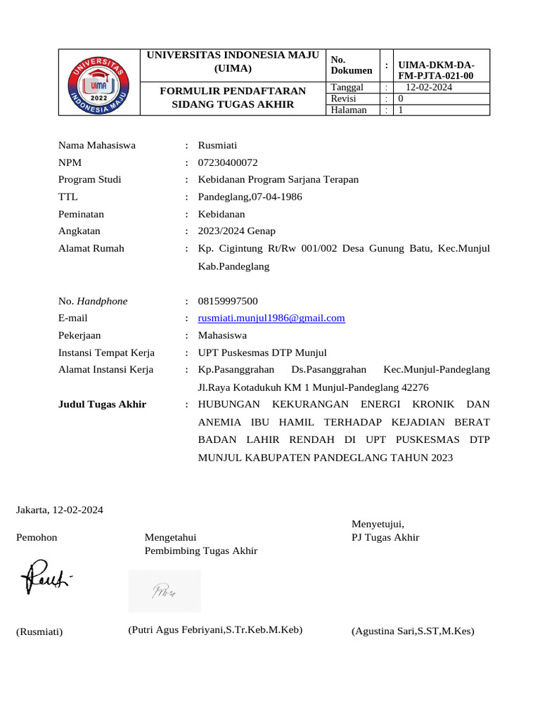 Form Pengajuan Judul Rus - Doc-1 | PDF