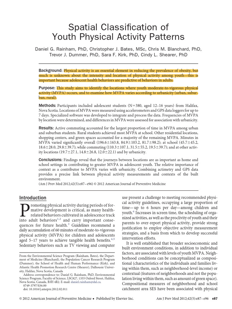 Spatial Classification of Youth Physical Activity Patterns | PDF | Global Positioning System ...