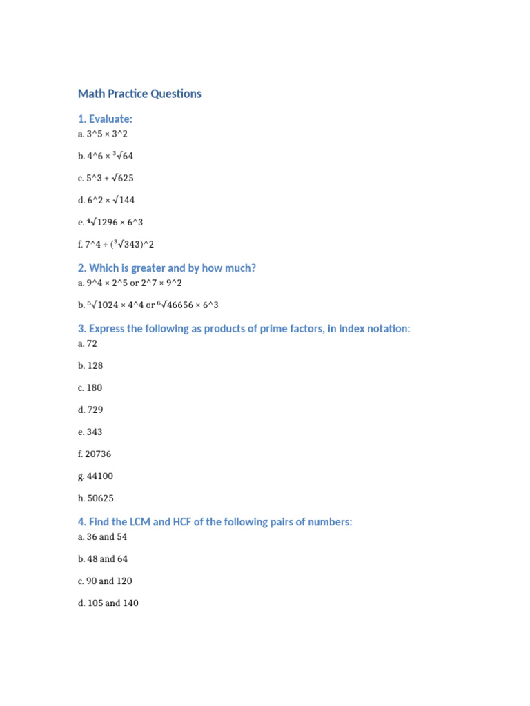 Math Practice Questions Igcse Unit 1 Pdf Arithmetic Mathematics
