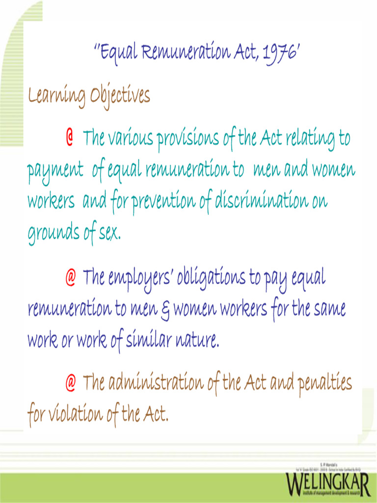 Equal Remuneration Act 1976 | PDF | Equal Pay For Equal Work | Employment