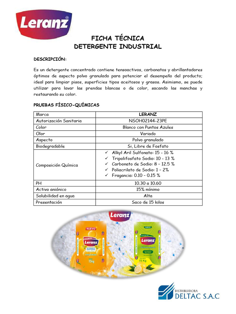 Ficha - Técnica - Detergente Leranz | PDF | Cocina, comidas y vino