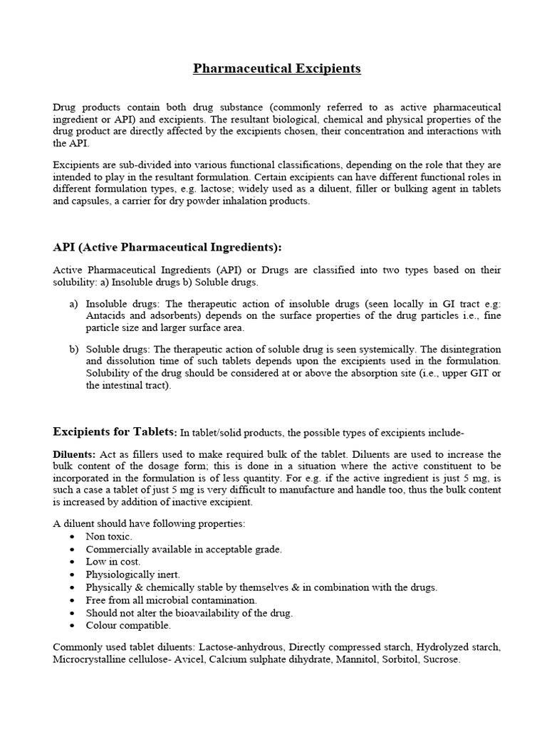 Pharmaceutical Excipients Guide | PDF | Tablet (Pharmacy) | Pharmaceutical Formulation
