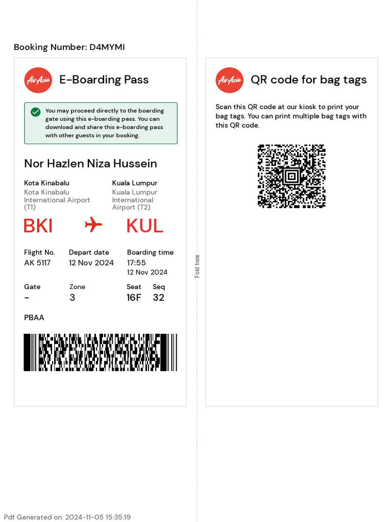 BOARDING PASSES BKI KUL | PDF
