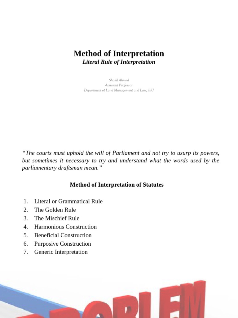 6 Method of Interpretation - Literal Rule of Interpretation | PDF ...
