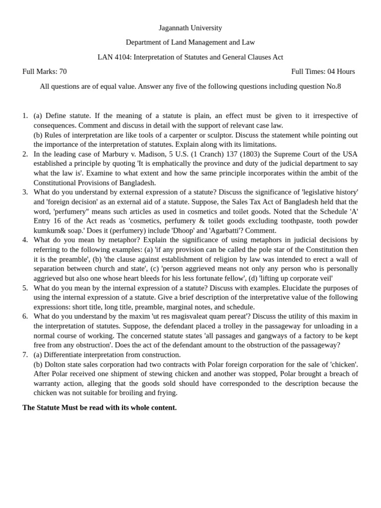 Interpretation of Statutes and General Clauses Act | PDF | Statutory ...