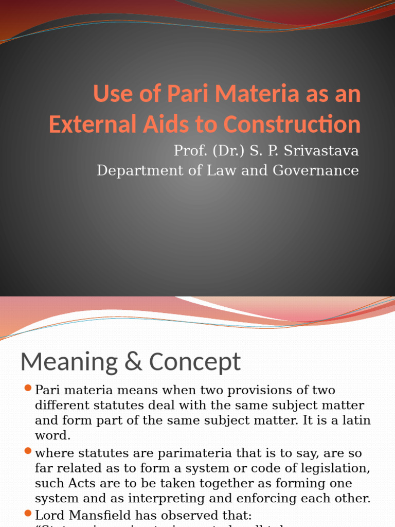 Use of Pari Materia As An External Aids | PDF | Statutory ...