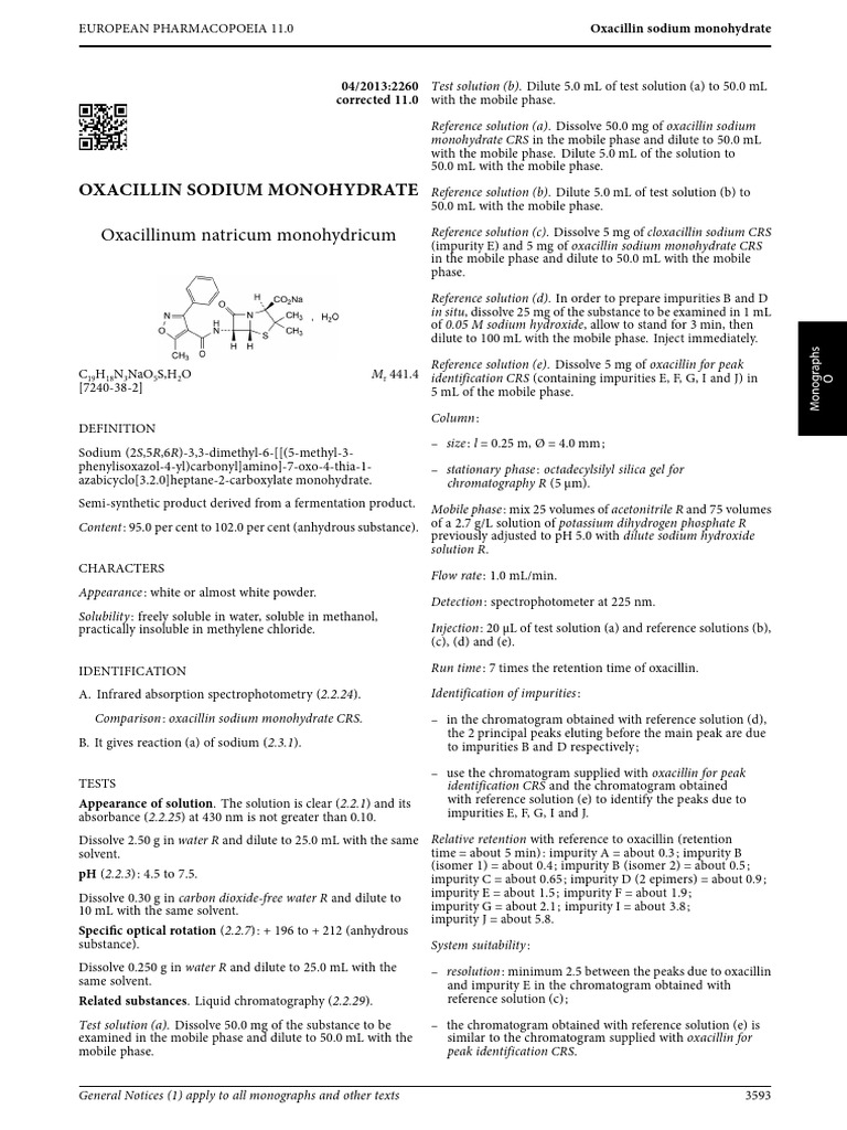 Oxacillin Sodium Monohydrate | PDF | Solubility | Chromatography