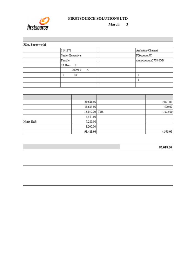 Firstsource Salaryslip Mar 2023 | PDF