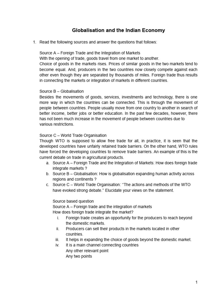 Globalisation and The Indian Economy - SAQ | PDF | Globalization | Multinational Corporation