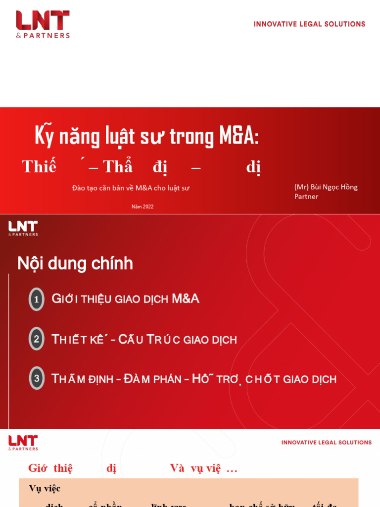 Đào tạo kỹ năng luật sư về M&A - Luật sư Hồng LNT -2022 | PDF