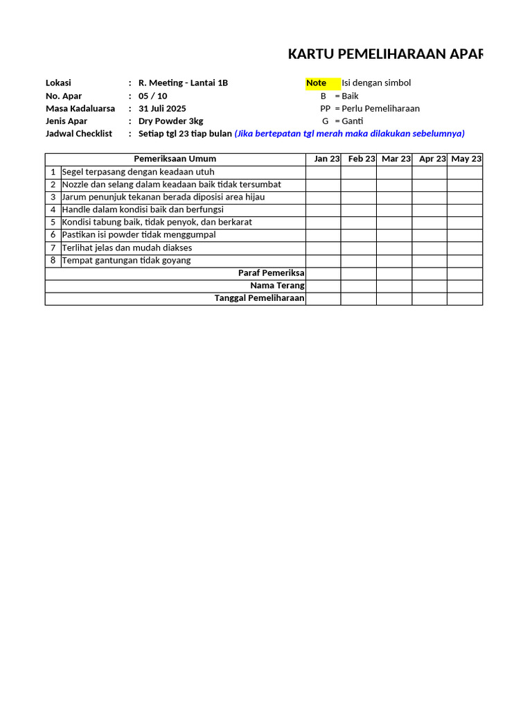 Checklist Perawatan Apar | PDF