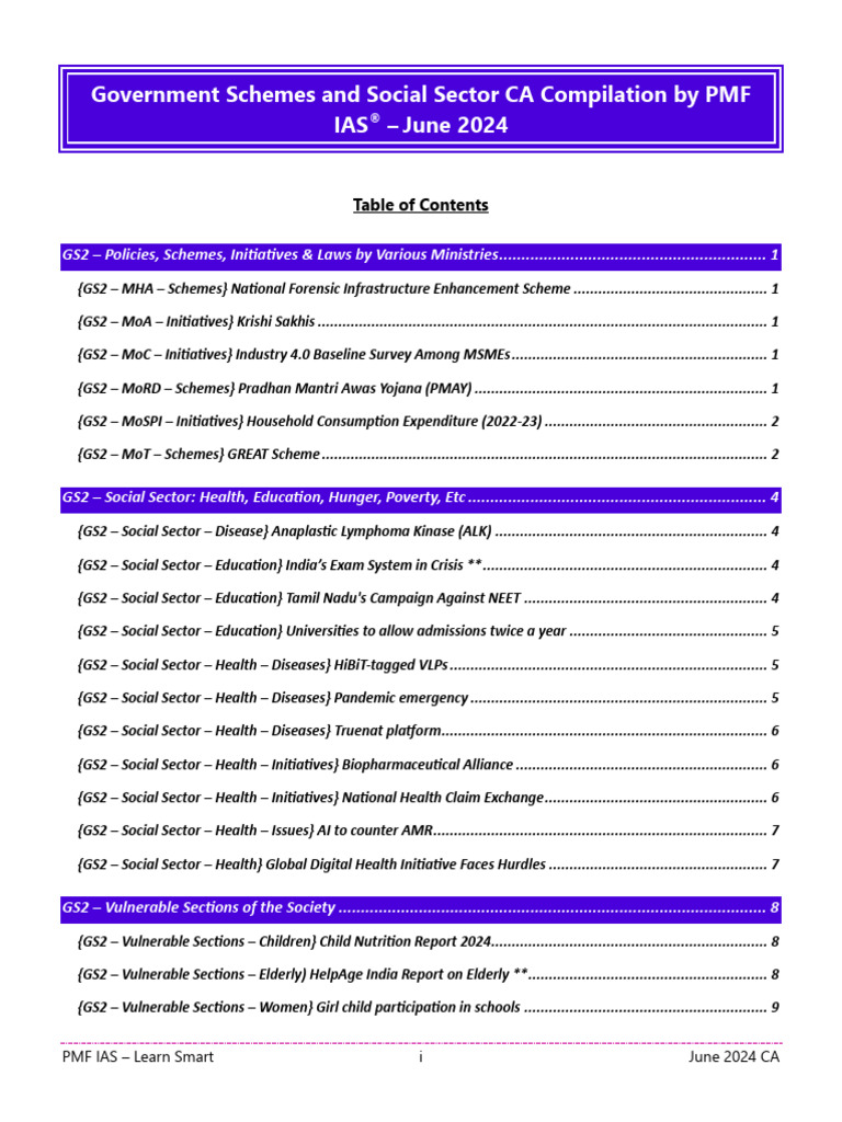 PMFIAS-CA-Social Sector and Schemes & Initiatives-Monthly-2024-06 | PDF ...