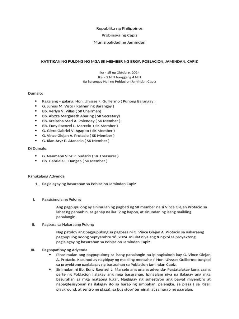 Katitikang Pulong | PDF