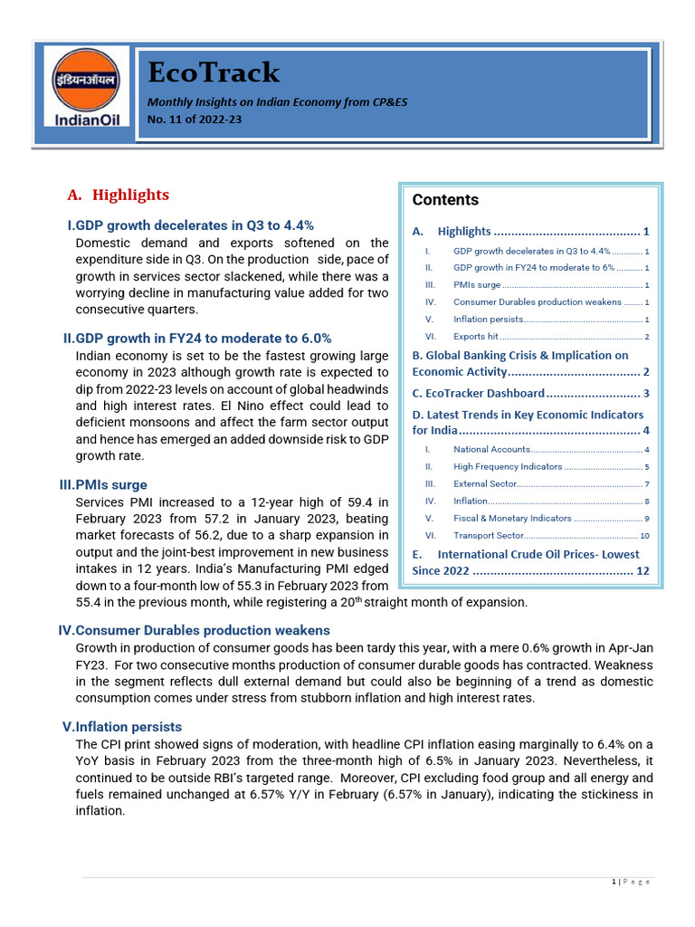 EcoTrack (India) 2022-23 Issue 11 | PDF | Banks | Inflation