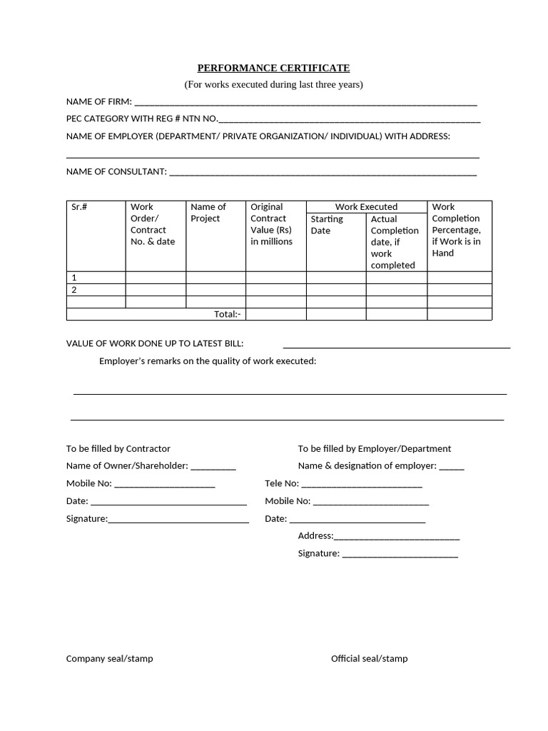 Performance Certificate | PDF