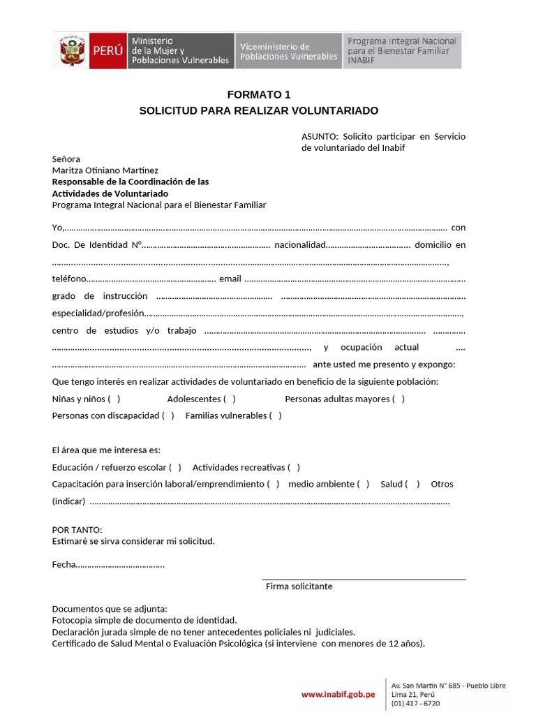 Formato 1 - Solicitud para Realizar Voluntariado | PDF | Política