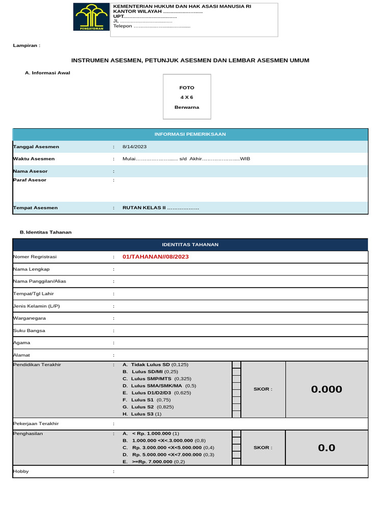 Form Assesment Dan Klasifikasi Tahanan | PDF