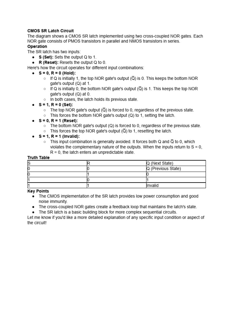 Explain The Operation of SR Latch Using CMOS Circu.. | PDF