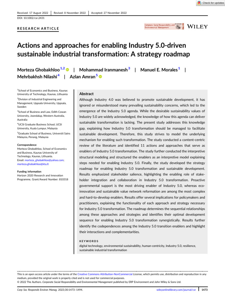 Actions and Approaches For Enabling Industry 5 0 Driven Sustainable ...