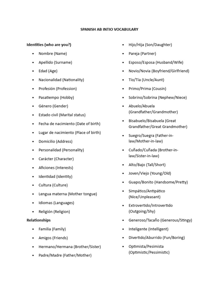 Spanish Ab Intio Vocab List | PDF | Estudios de idiomas extranjeros