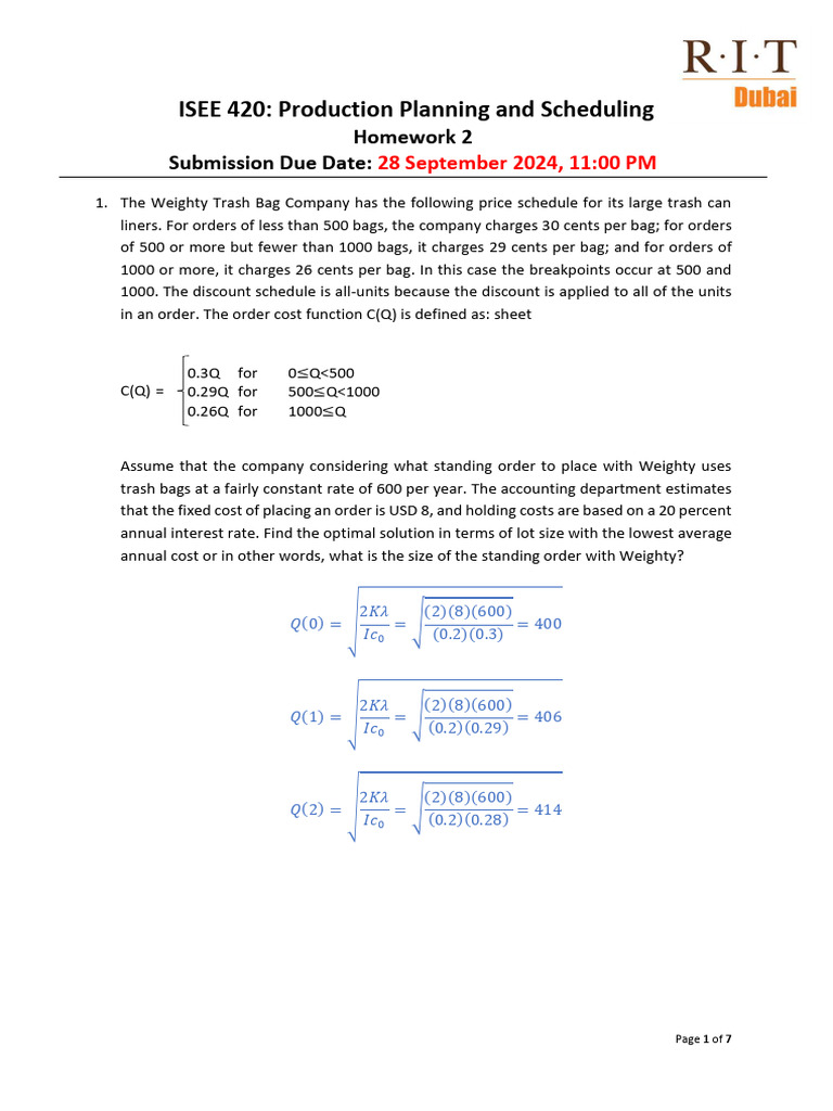 Homework 2-PPS-ISEE 420 | PDF | Cost Of Capital | Inventory
