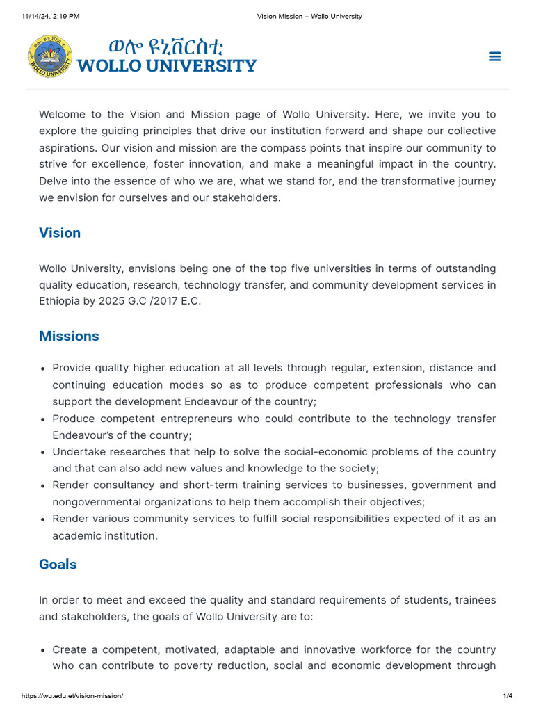 Vision Mission - Wollo University | PDF | Economies | Business