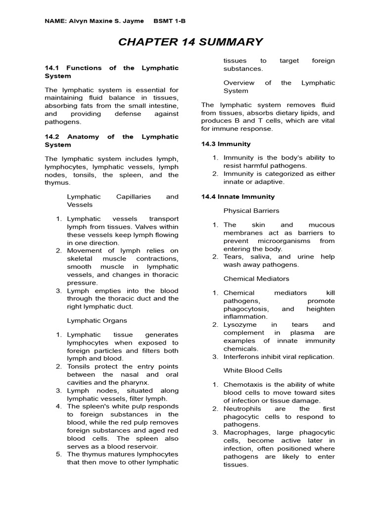 CHAPTER 14 Anaphy Summary | PDF | Lymphatic System | Immune System
