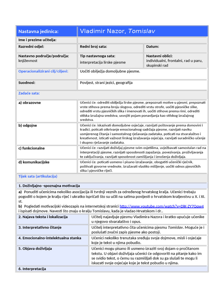 SK Priprema 43. Vladimir Nazor Tomislav | PDF