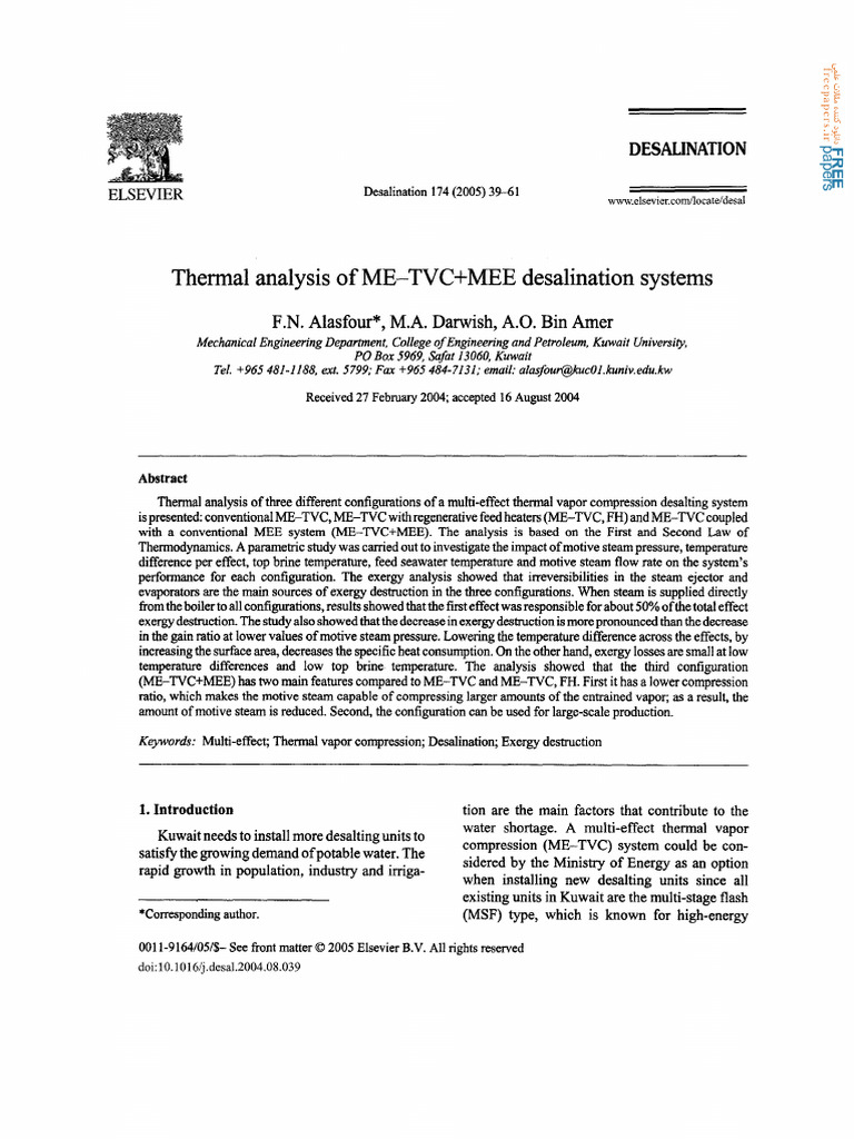 Thermal Analysis of ME-TVC+MEE Desalination Systems | PDF | Heat ...