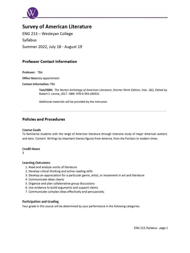 ENG 213 Survey of American Literature 2022r | PDF | Social Science ...