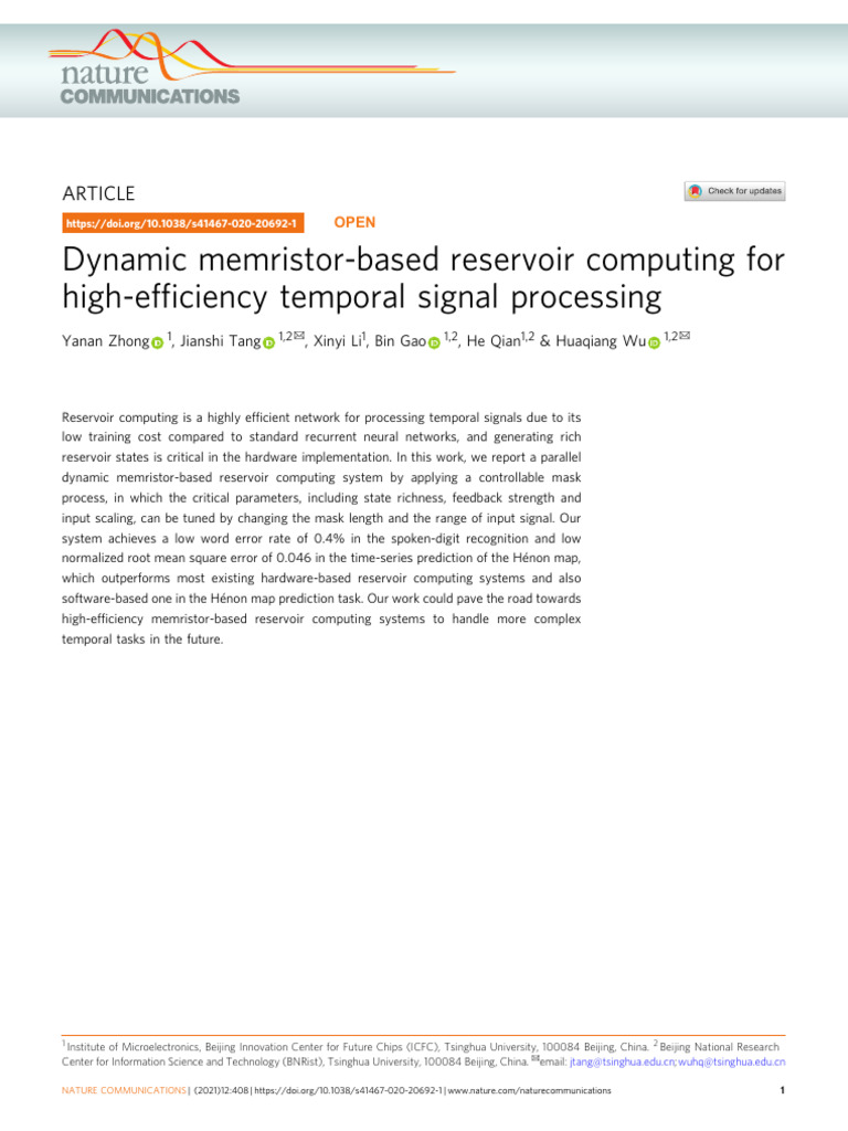 Dynamic Memristor-Based Reservoir Computing For High-Efficiency ...