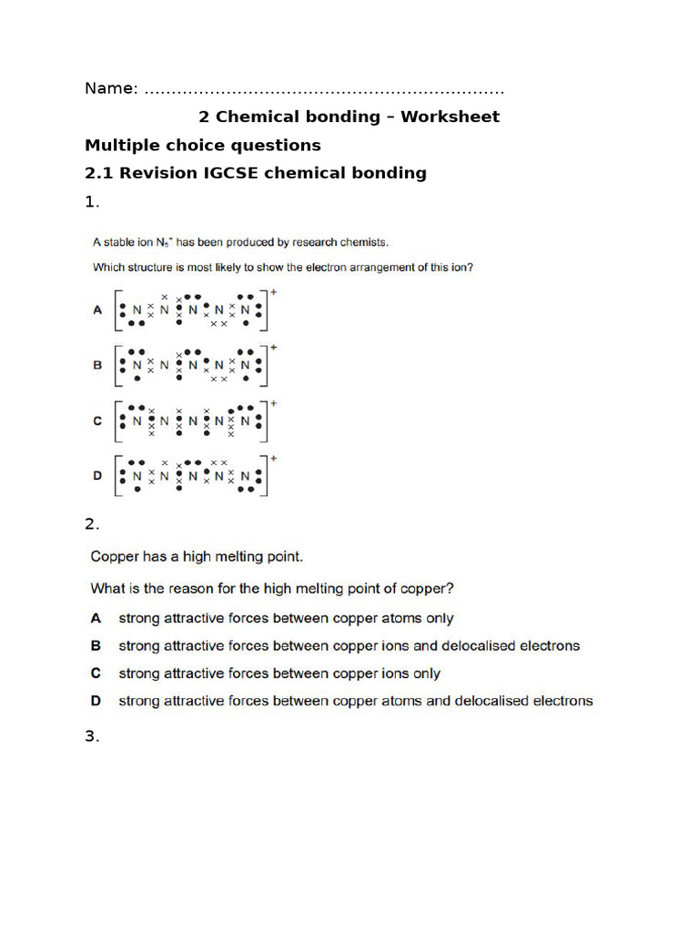 2 Chemical bonding – Worksheet | PDF