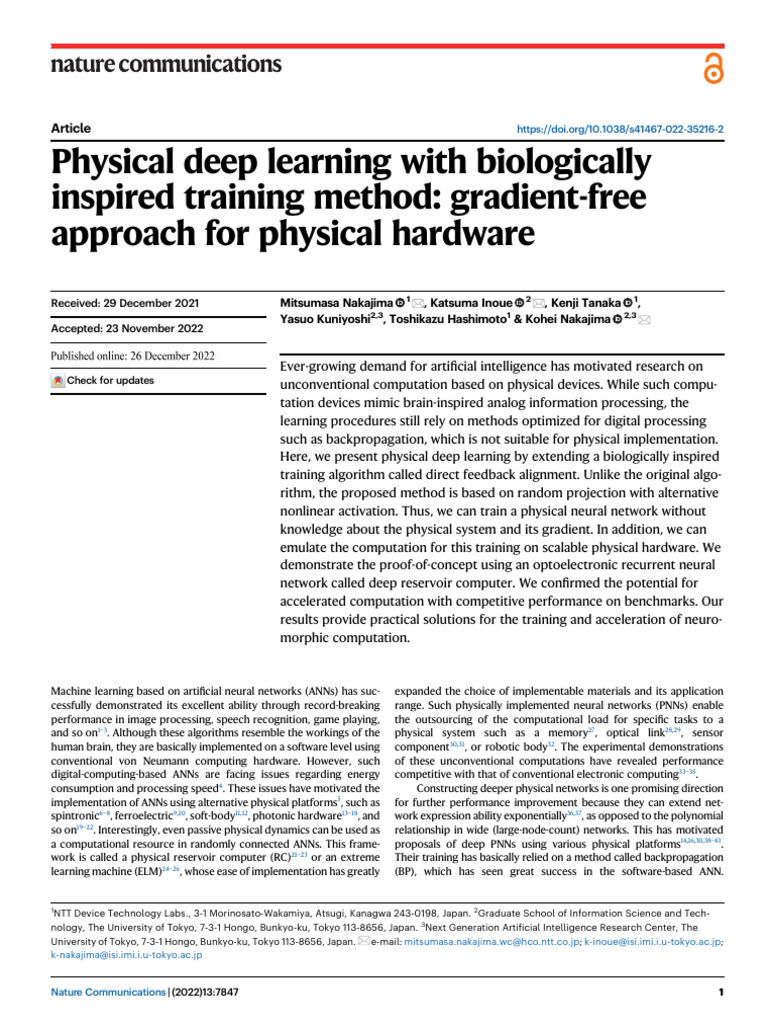 Physical Deep Learning With Biologically Inspired Training Method Gradient-Free Approach For ...