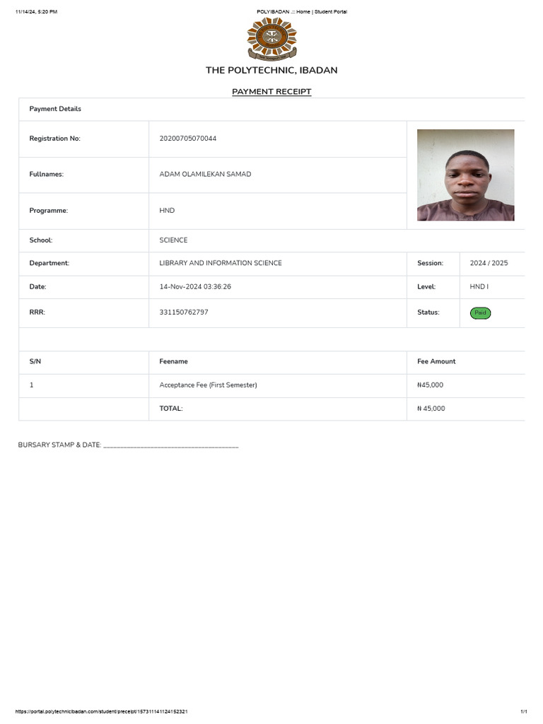 Adam, Olamilekan Samad Acceptance Fee | PDF