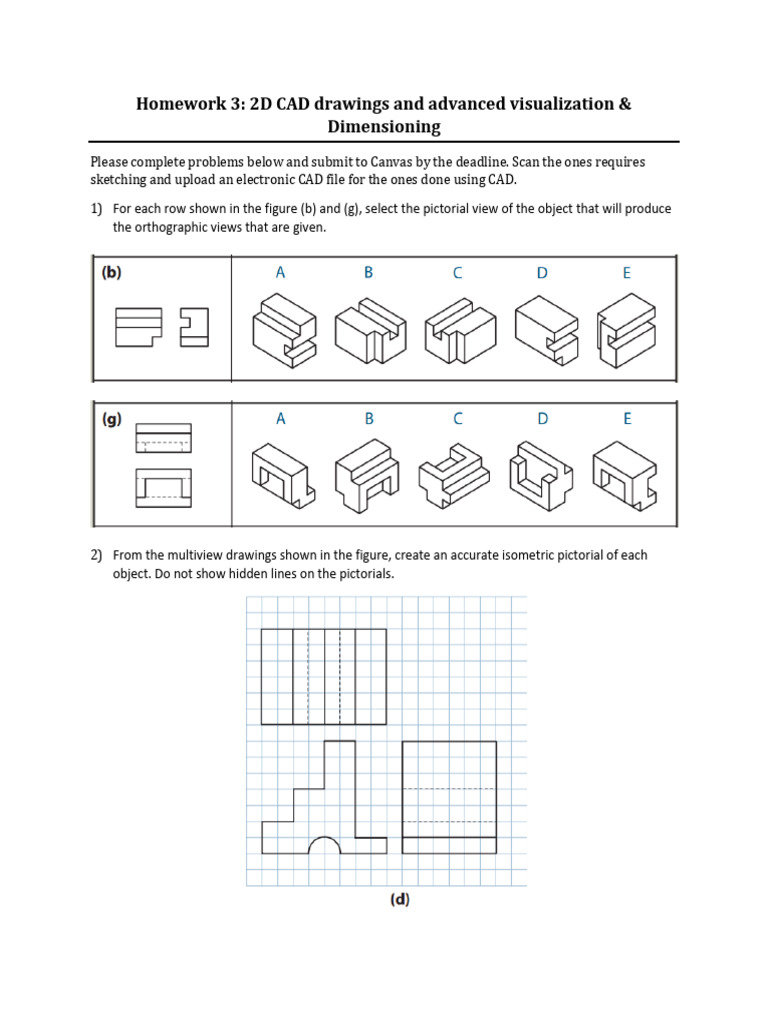 HW3 - 2D CAD Drawing & Advanced Visualization & Dimensioning | PDF ...