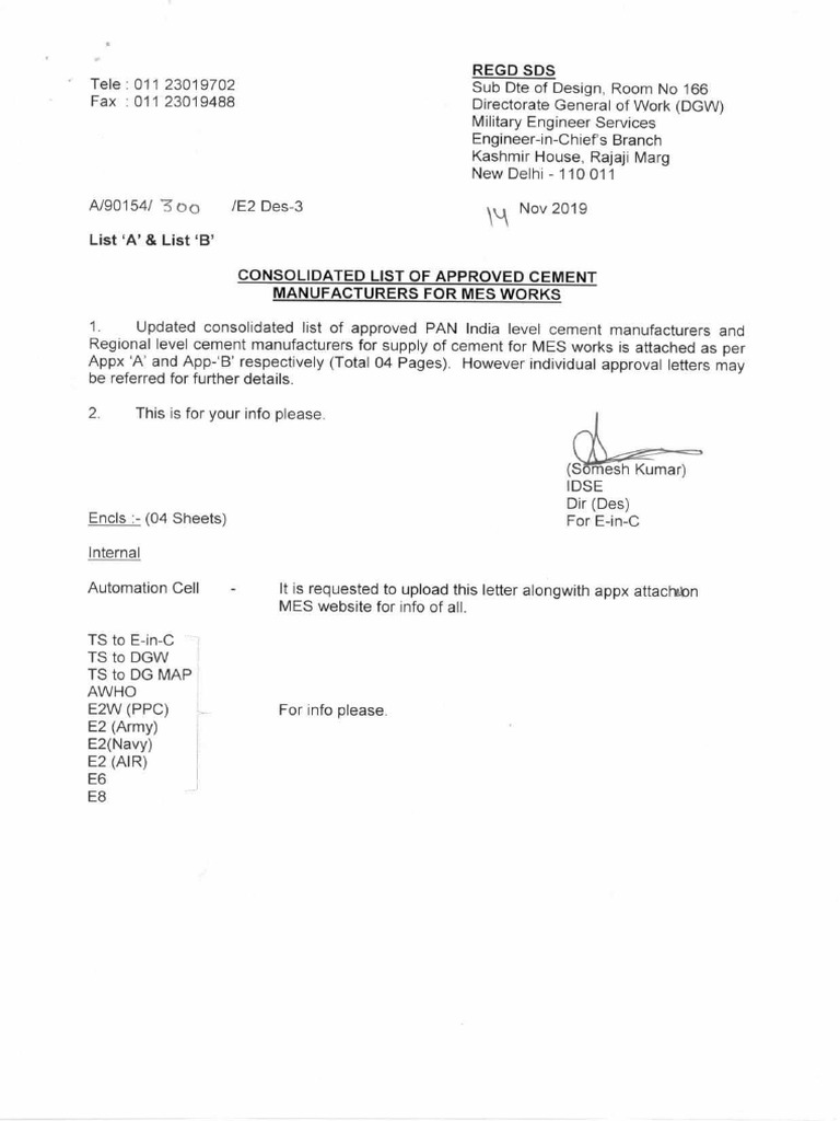 MES Approved Cement Manufacturers List | PDF | Cement | Concrete