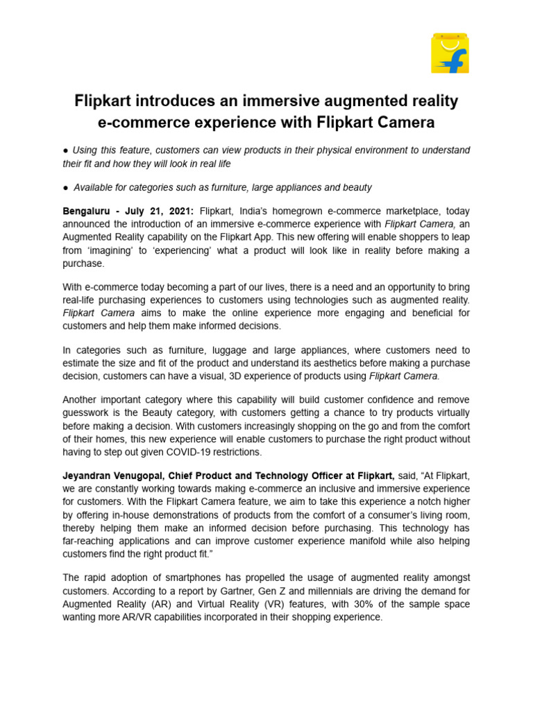Flipkart Launches AR Shopping Feature | PDF | Augmented Reality | Qr Code