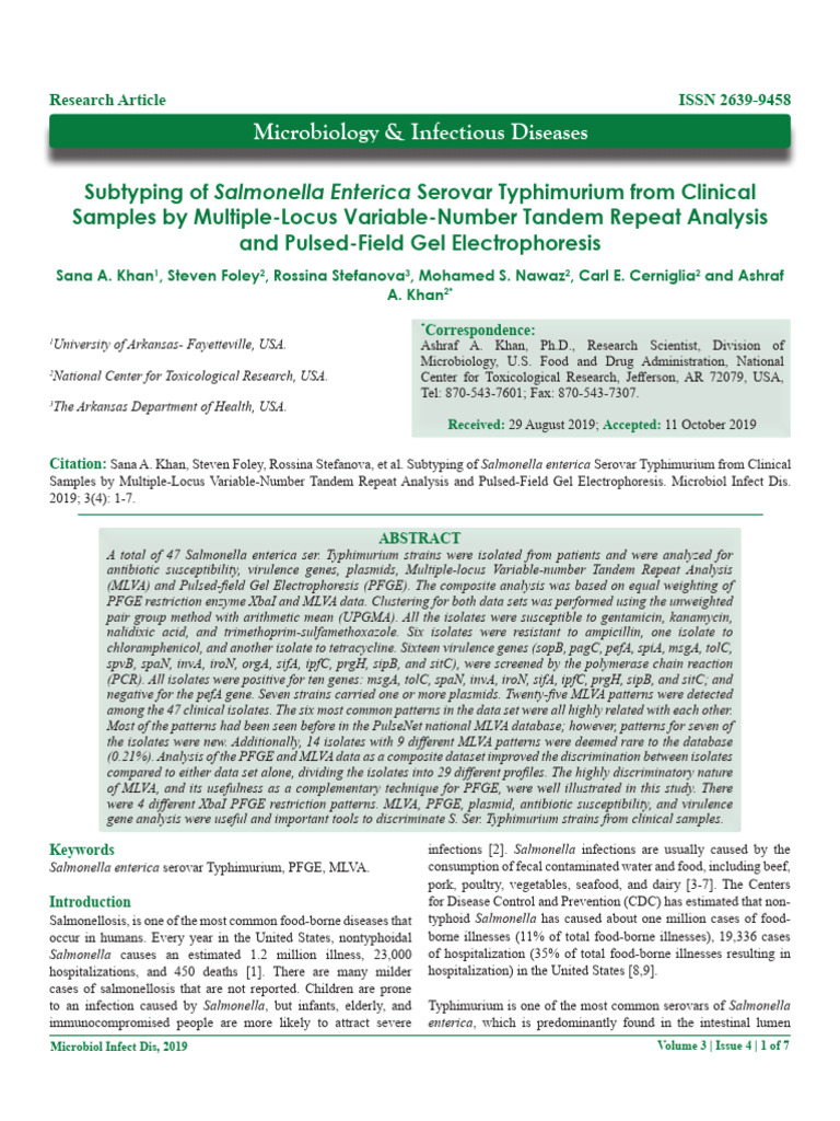Subtyping of Salmonella Enterica Serovar Typhimurium From Clinical ...