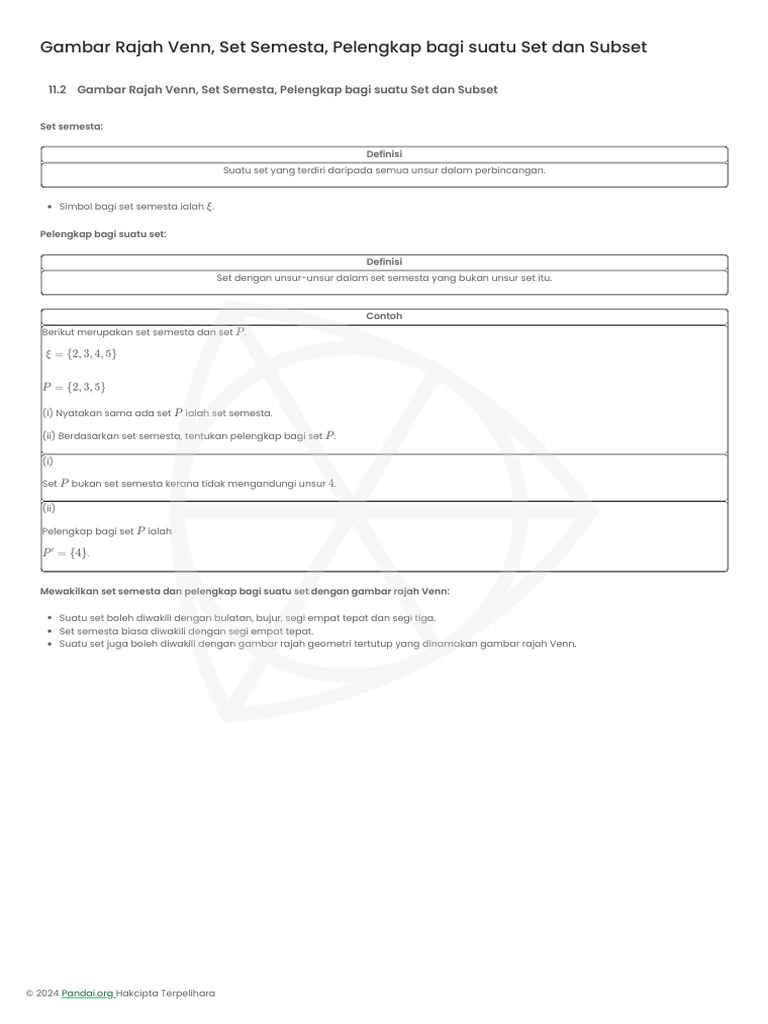 Gambar Rajah Venn, Set Semesta, Pelengkap Bagi Suatu Set Dan Subset | PDF