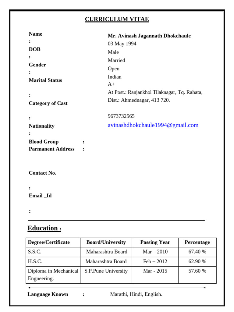 CV Format | PDF