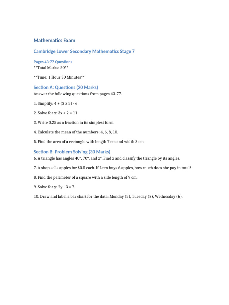 Mathematics Exam Stage7 | PDF | Teaching Methods & Materials
