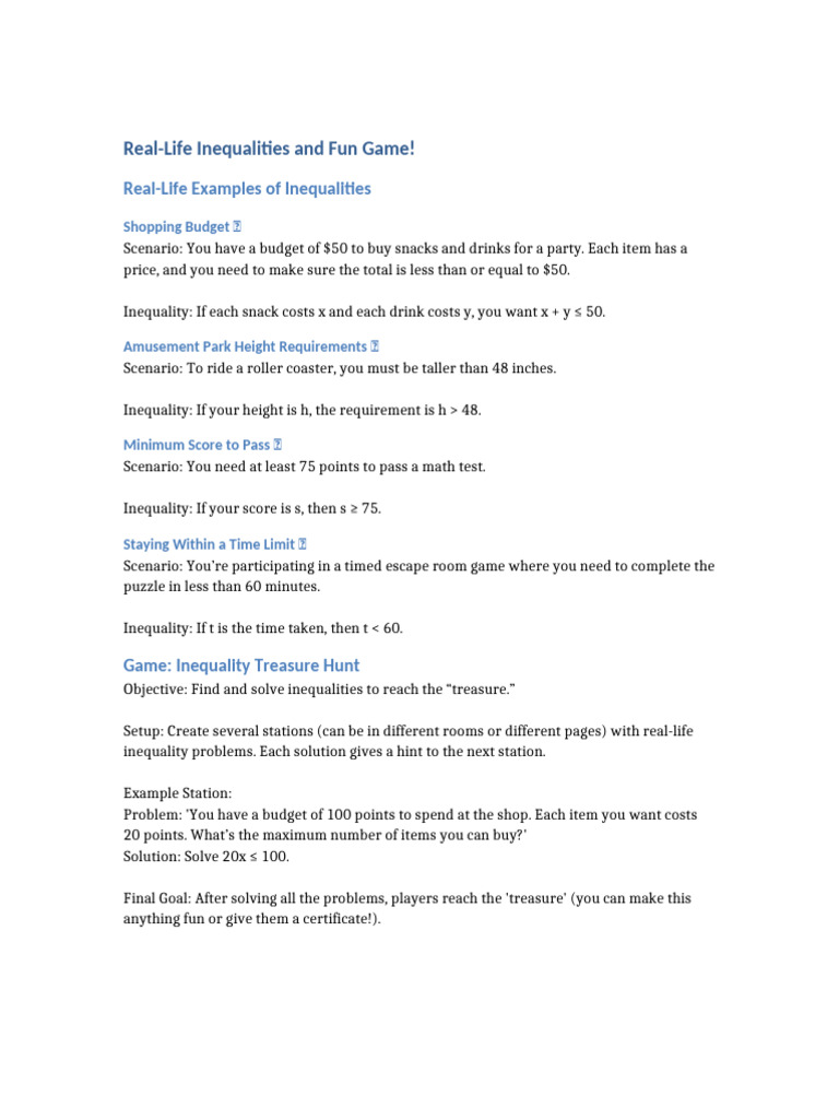 Inequalities Game and Examples | PDF