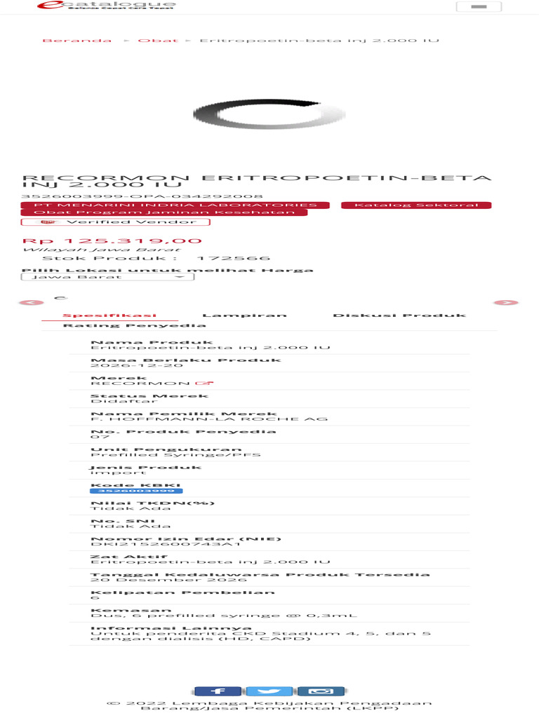 Eritropoetin-Beta Inj 2.000 IU E-Katalog 5.0 | PDF | Pengelolaan ...