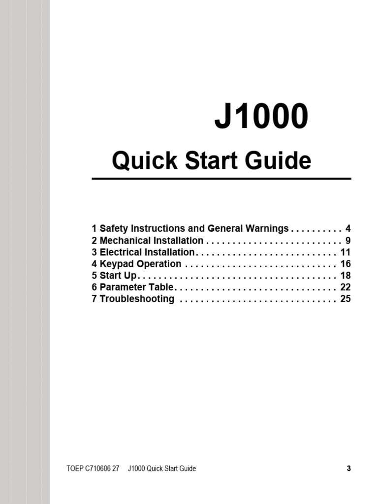 Yaskawa J1000 QUICK START GUIDE | PDF | Power Supply | Electrical Wiring